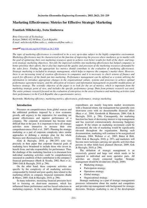 Pdf Marketing Effectiveness Metrics For Effective Strategic Marketing