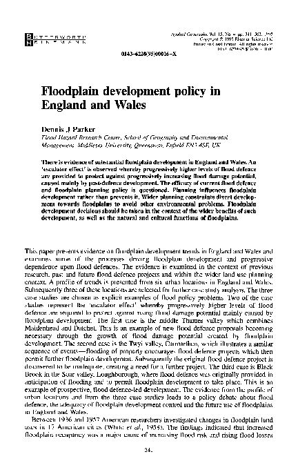 Pdf Floodplain Development Policy In England And Wales