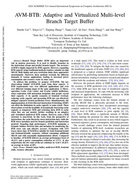 Avm Btb Adaptive And Virtualized Multi Level Branch Target Buffer Pdf