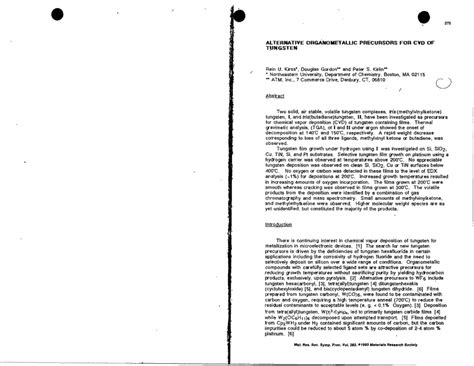 Pdf Alternative Organometallic Precursors For Cvd Of Tungsten