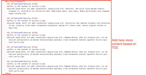 create a simple responsive table of contents toc template for an article using html css and