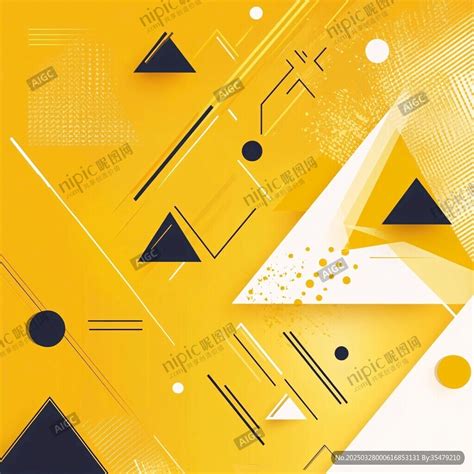 Ai创作图黄色 几何 三角形 圆形 线条 抽象 图案 背景 形状 点 图形 色块 黑白 立体 简约 昵图网
