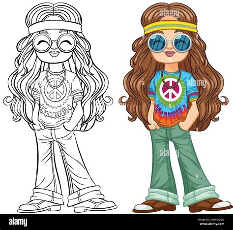 Colorful And Outlined Hippie Girl Characters Stock Vector Image And Art Alamy