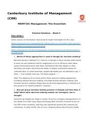 MGMT101 Tutorial Solutions Week 5 Docx Canterbury Institute Of Management CIM MGMT101