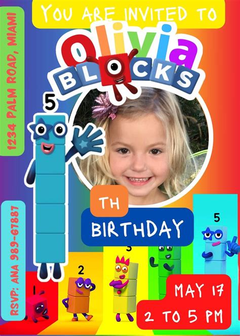 Numberblocks Birthday Invitation Numberblocks Party Invitation