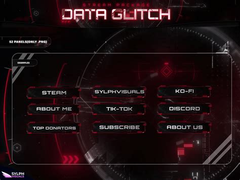 Stream Package Data Glitch Twitch Overlay Animated Alerts Animated Screens Panels Red Overlay