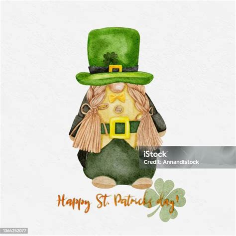 세인트 패트릭 데이 레프레콘 네 잎 클로버 인사말 카드 토끼 바위 행운의 상징노메 벡터 일러스트레이션 수채화 그린 스칸디나비아 난쟁이 컬렉션 셀틱 아일랜드 스타일 3월에