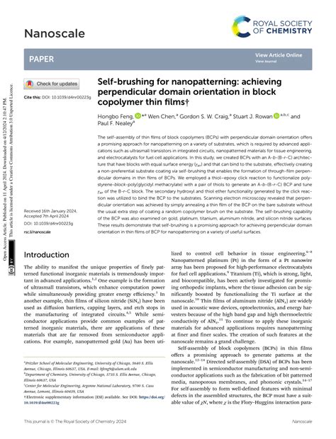 Pdf Self Brushing For Nanopatterning Achieving Perpendicular Domain Orientation In Block