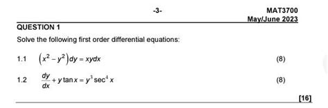 Solved Solve The Following First Order Differential Chegg