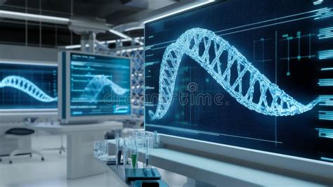 Advanced 3d Visualization Of Dna Structures Presented On Digital Screens In A Modern Laboratory