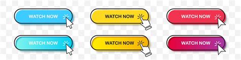 Premium Vector Watch Now Buttons Collection With Cursor Pointer In Two Styles Flat Design And