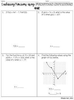 Function Notation Quiz By We HART Algebra TPT