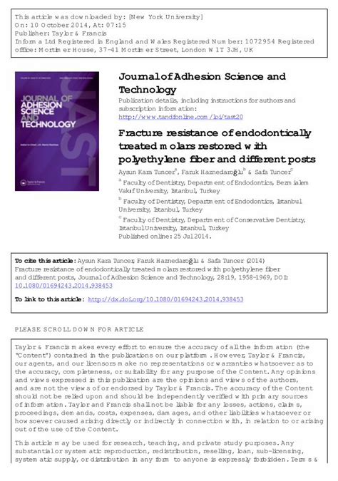 Pdf Fracture Resistance Of Endodontically Treated Molars Restored