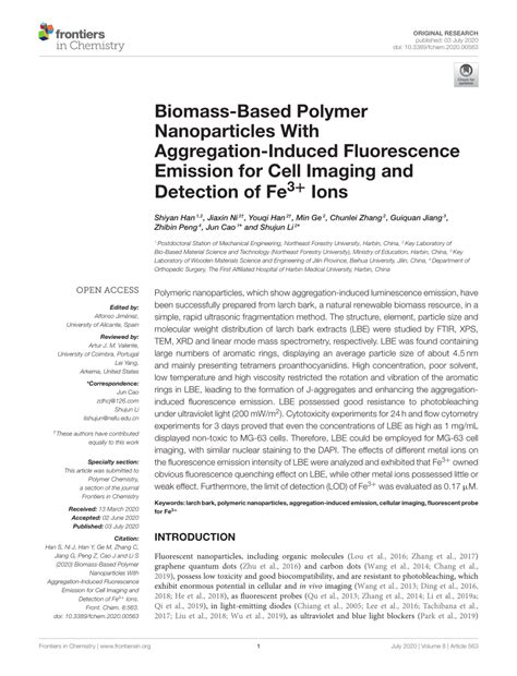 Pdf Biomass Based Polymer Nanoparticles With Aggregation Induced Fluorescence Emission For