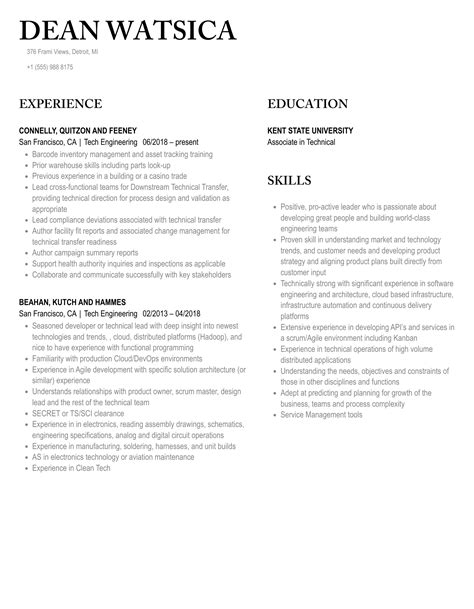 Tech Engineering Resume Samples Velvet Jobs
