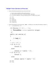 Recursion MC Pdf Multiple Choice Questions On Recursion 1 Which Of The Following Statements