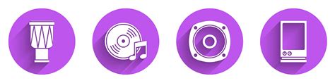 긴 그림자드럼 비닐 디스크 스테레오 스피커 및 음성 도우미 아이콘을 설정합니다 벡터 Dj에 대한 스톡 벡터 아트 및 기타 이미지 Dj 개념 고풍스런 Istock