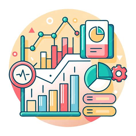 colorful bar charts line graphs pie charts and icons in a circle
