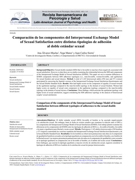 PDF Comparación de los componentes del Interpersonal Exchange Model of Sexual Satisfaction