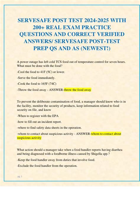 SERVSAFE FOOD HANDLER TEST WITH REAL PRACTICE EXAM QUESTIONS AND CORRECT ANSWERS