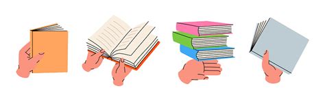 책을 가진 손의 집합입니다 서점 도서관 서점 그림 문학 사전 백과 사전 기획자 공부에 대한 스톡 벡터 아트 및 기타 이미지