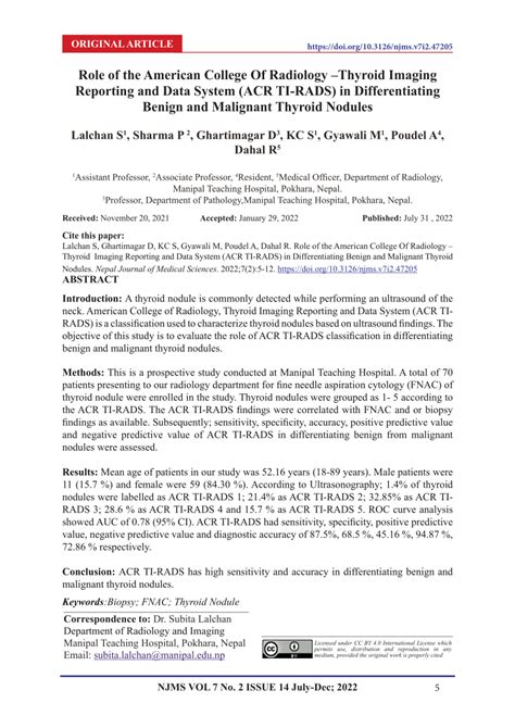 Pdf Role Of The American College Of Radiology Thyroid Imaging Reporting And Data System Acr
