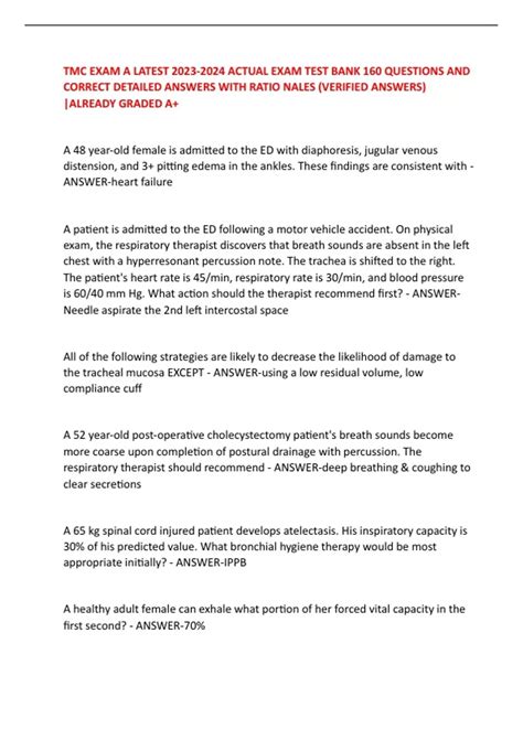 TMC EXAM A LATEST ACTUAL EXAM TEST BANK QUESTIONS AND CORRECT