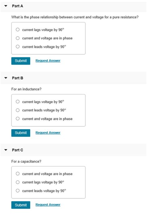 Solved Part A What Is The Phase Relationship Between Current