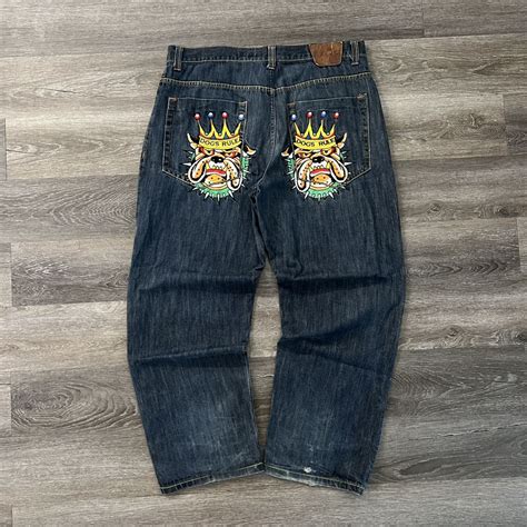 Ed Hardy × Jnco × Vintage Rare Vintage Y2k Ed Hardy Baggy Embroidered