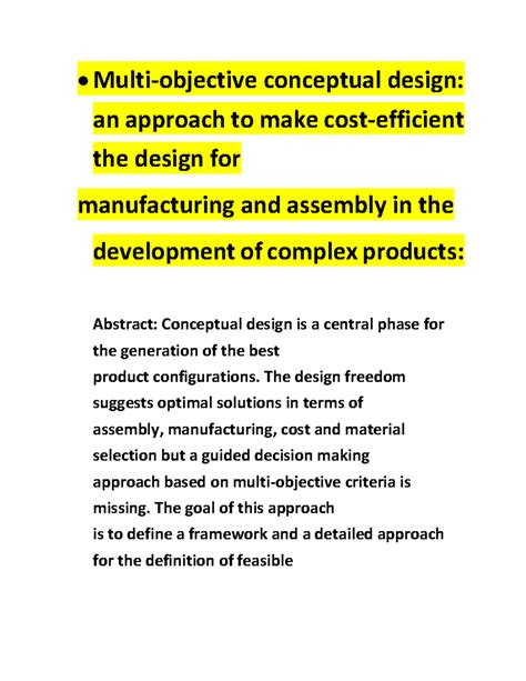 Multi Objective Conceptual Design An Approach To Make Cost Efficient The Design Freedom