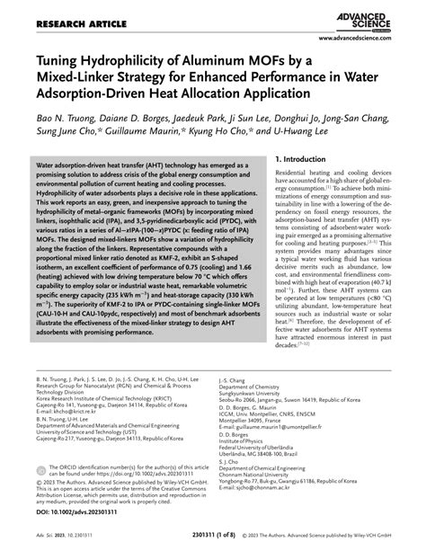 Pdf Tuning Hydrophilicity Of Aluminum Mofs By A Mixed‐linker Strategy For Enhanced Performance