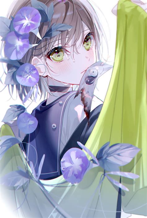 Safebooru 1girl Bangs Black Choker Brown Hair Choker Flower Green