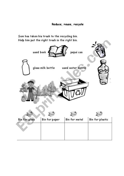 Reduce Reuse Recycle Esl Worksheet By Raziyarasheed