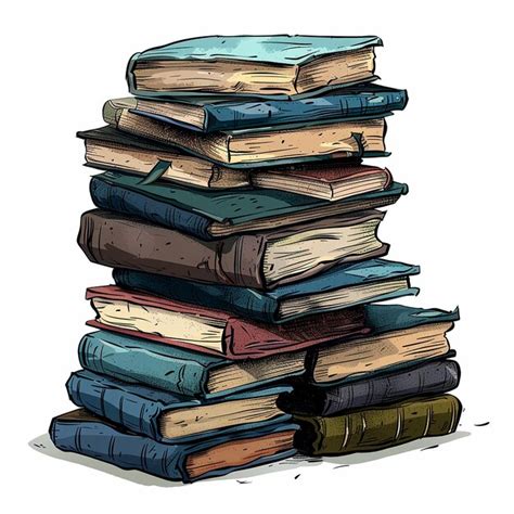 2D Cartoon Skewed Stack Of Books On White Background Premium AI