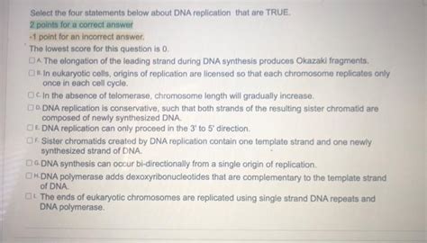 Solved Select The Four Statements Below About DNA Chegg Com