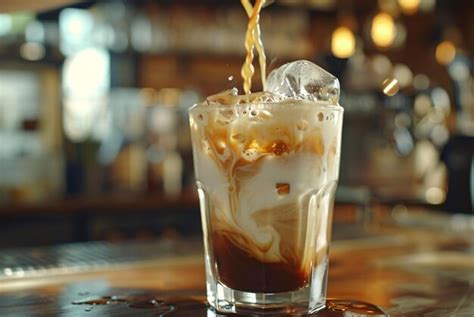 Premium Photo Beverage Being Poured Into A Tall Glass Iced Coffee