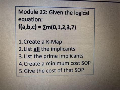 solved module 22 given the logical equation f a b c