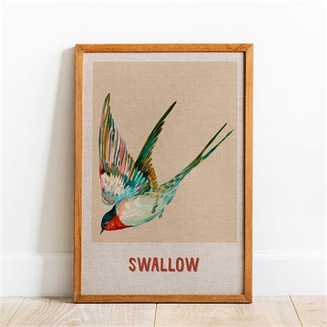 Vintage Swallow Print Swallow Poster Soft Color Wall Art Nature Decor