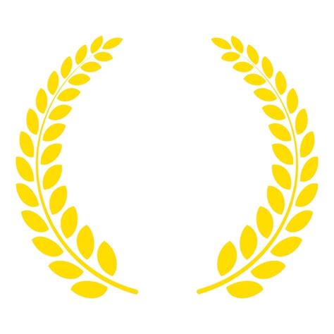수상 업적을 묘사한 둥근 월계수 잎 밀의 금색과 노란색 검은색 실루엣의 승리 아이콘의 월계관 프리미엄 벡터
