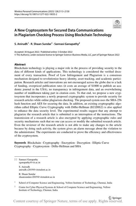 A New Cryptosystem For Secured Data Communications In Plagiarism