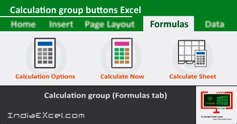 Calculation Group Buttons Formulas Tab MS Excel