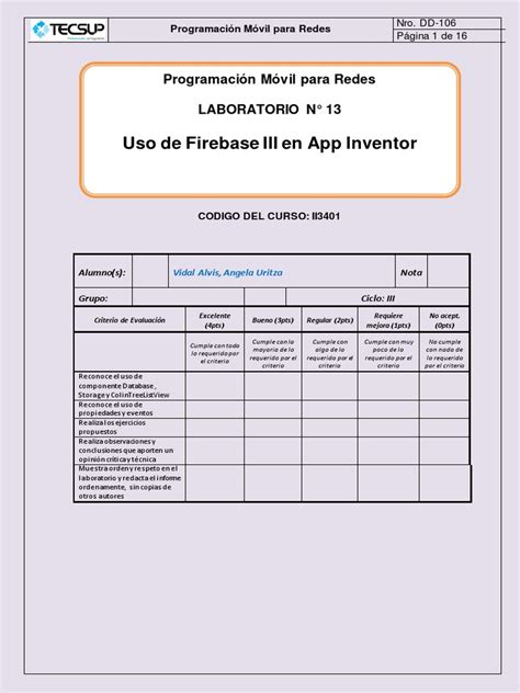 Lab13 Uso De Firebase Iii En Appinventor Pdf Tecnologías De La