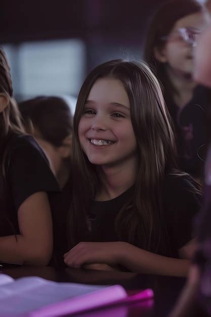 Smiling Girl In Classroom Premium Ai Generated Image