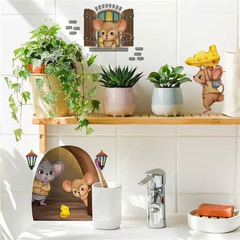 Badu Bg Четене на мишка Стикери за стена Забавни тапети за дупка на мишката за детска стая