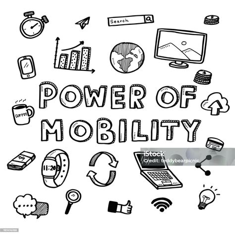 손 그리기 이동성 아이콘 및 혁신 기술에 대 한 흰색 배경 개념에 설정 하는 단어의 힘의 종류와 귀여운 낙서 개념에 대한 스톡 벡터 아트 및 기타 이미지 Istock