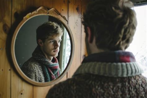 Person Looking At True Self In Mirror Reflection Premium Ai Generated