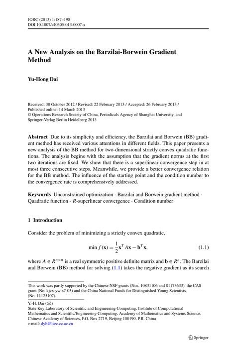 Pdf A New Analysis On The Barzilai Borwein Gradient Method