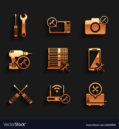 Set Database Server Service Router Wi Fi Vector Image