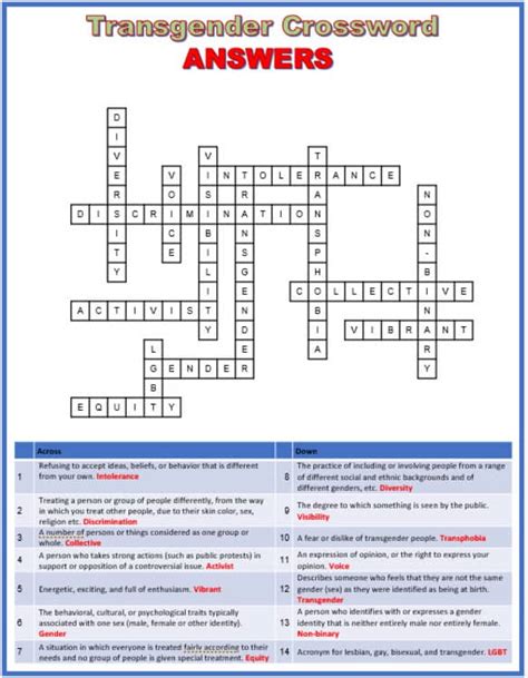 Transgender Vocabulary Bundle Crossword Scramble And Crack The Code