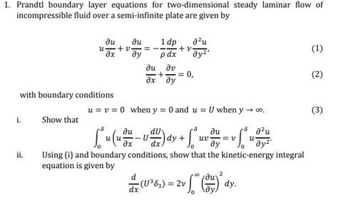 Homework And Exercises Prandtl Boundary Layer Equations For Two Dimensional Steady Laminar